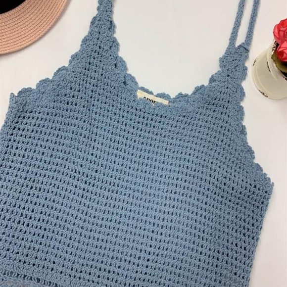 ADORA | Tops | Adora Blue Knit Open Weave Tank Top | Poshmark